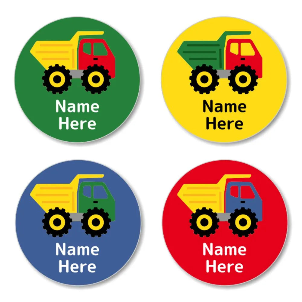 Dump Truck Round Name Labels – Dinkleboo US