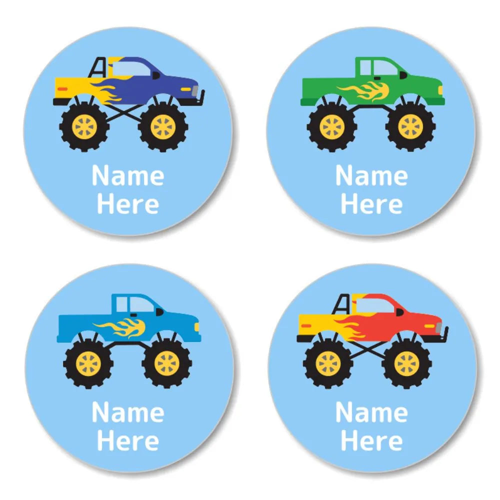 Monster Truck Round Name Labels – Dinkleboo US