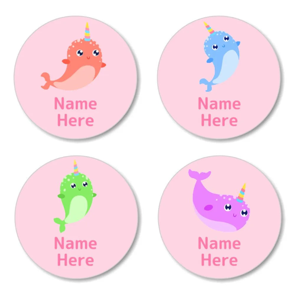 Narwhal Round Name Labels – Dinkleboo US